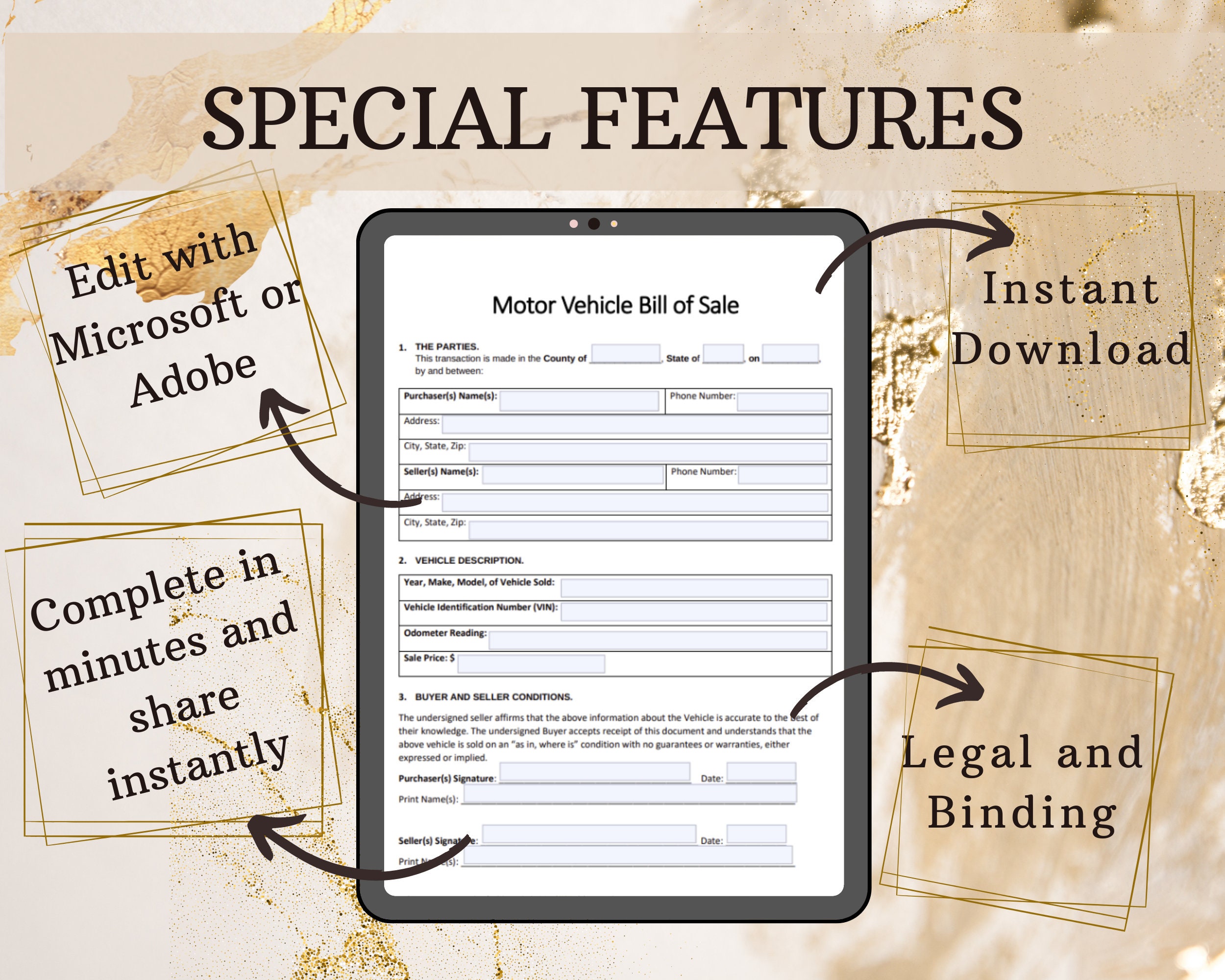 Car Bill of Sale As-is Template | Instant Digital Download and Print ...