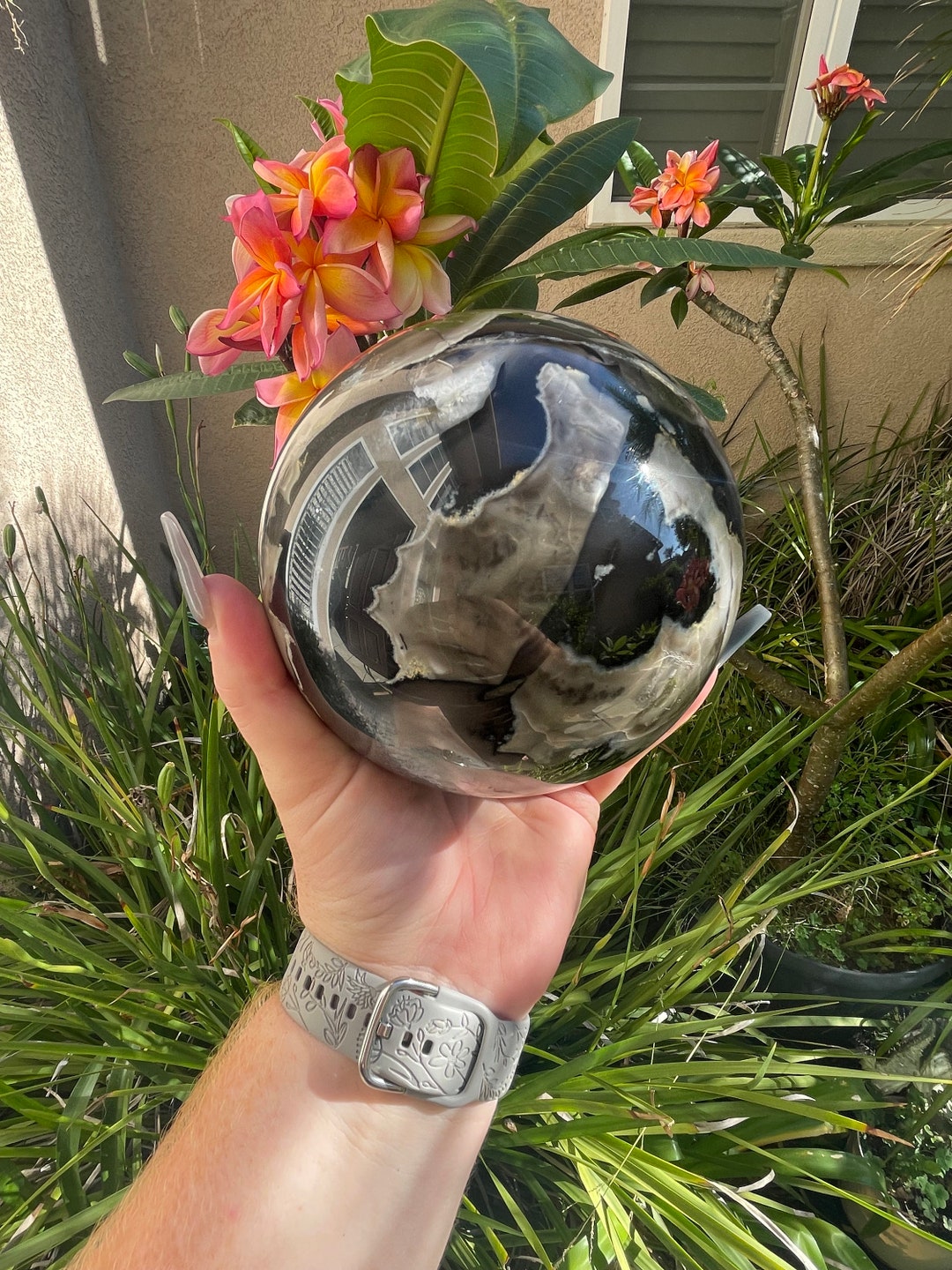 LARGE Volcano Agate Sphere, 4.75 Inches in Diameter, Size Comparison to ...
