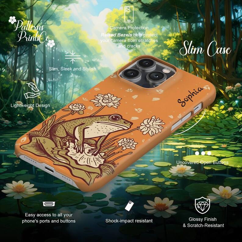 Personalized Name Frog Sitting on Flower Phone Case Cute Woodland Frog ...