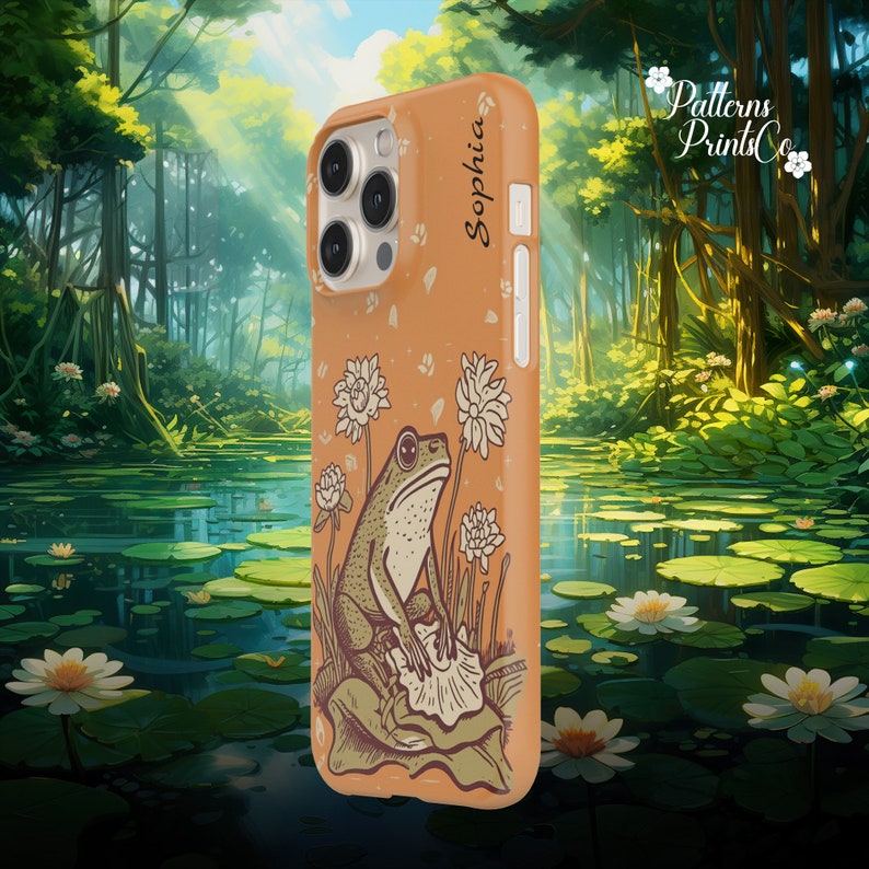 Personalized Name Frog Sitting on Flower Phone Case Cute Woodland Frog ...