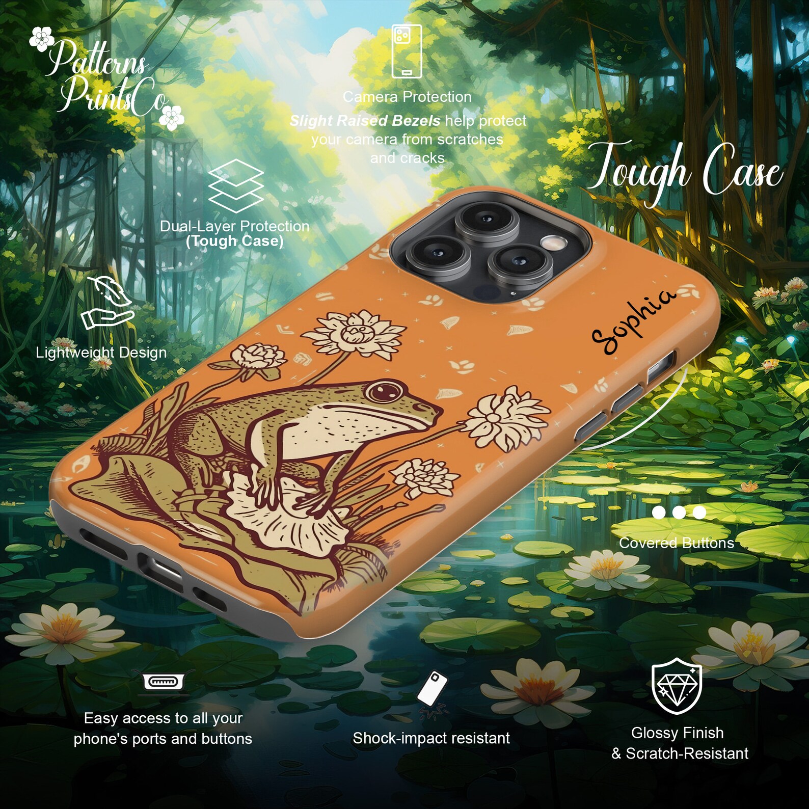 Personalized Name Frog Sitting on Flower Phone Case Cute Woodland Frog ...