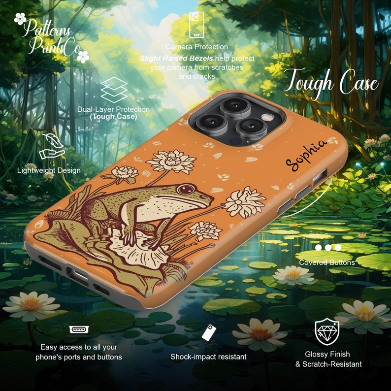 Personalized Name Frog Sitting on Flower Phone Case Cute Woodland Frog ...