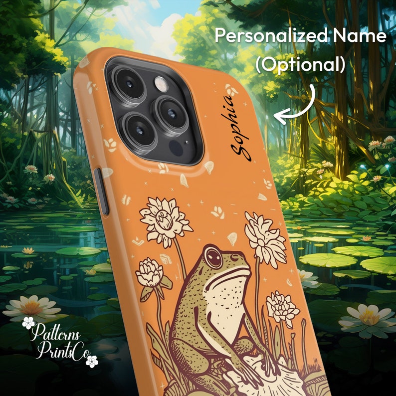 Personalized Name Frog Sitting on Flower Phone Case Cute Woodland Frog ...