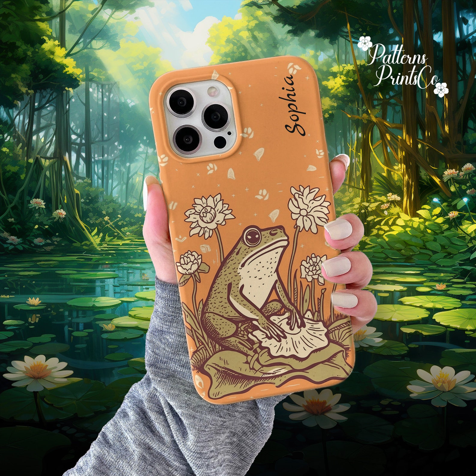 Personalized Name Frog Sitting on Flower Phone Case Cute Woodland Frog ...