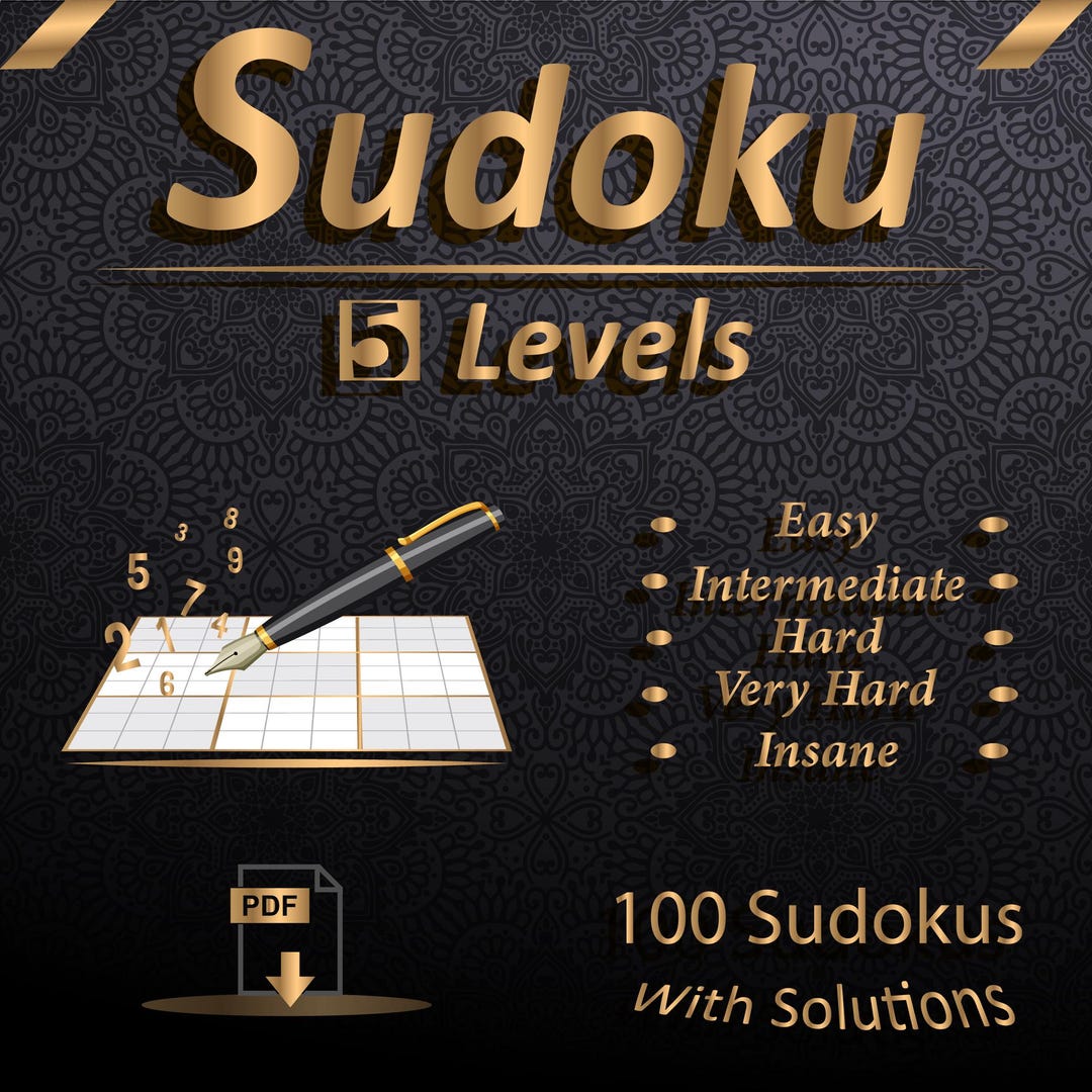 9x9 Sudoku, 5 Levels, 100 Puzzle, With Full Solutions. - Etsy