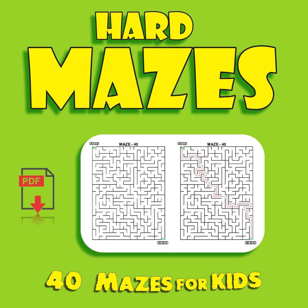 Hard Mazes for Kids – 40 Fun Brain Games (PDF Printable) - Etsy