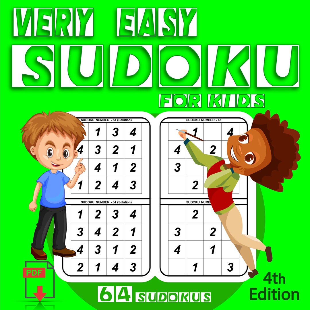 Very Easy 4x4 Sudoku for Kids With Solutions. 64 Printable Puzzles in ...
