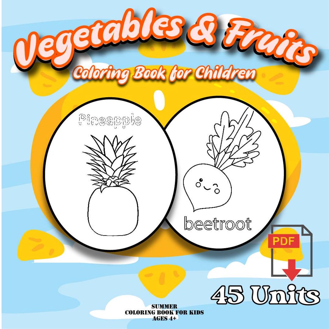 Vegetable & Fruits Coloring Book for Kids Ages 4+ - Etsy