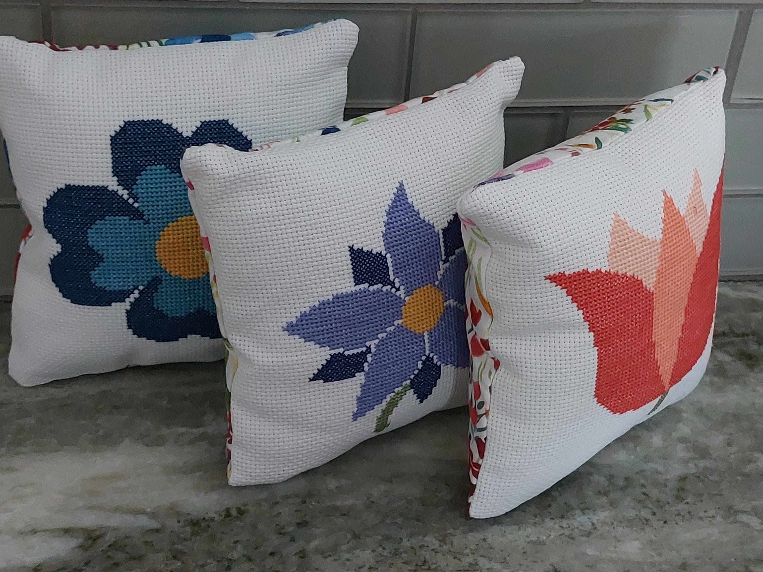 6x6 Finished Cross Stitched Mini Pillow/mini Spring Pillow/mini Floral ...