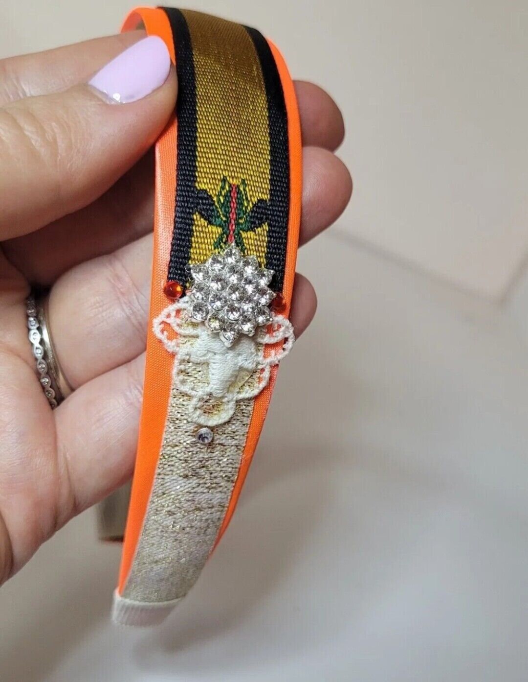 Bling Bee Headband: Neon Orange Satin and Rhinestones Great Gift for ...