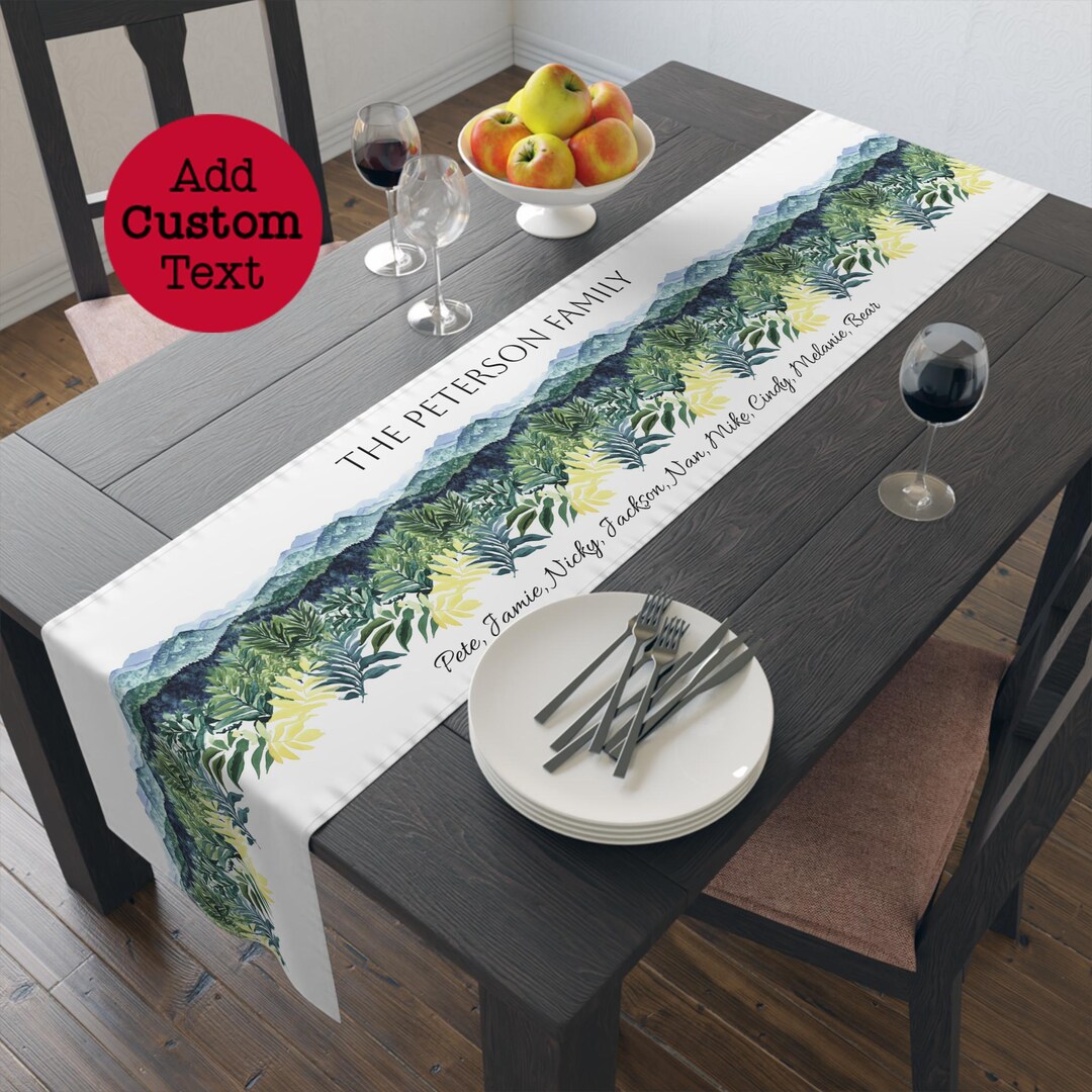 Tropical Mountain Scene Table Runner Personalized | All Seasons Pines ...