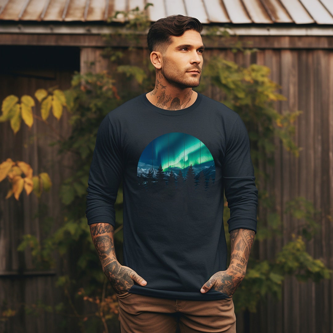 Northern Lights Long Sleeves Shirt| Aurora Borealis Graphic Tee| Nature ...
