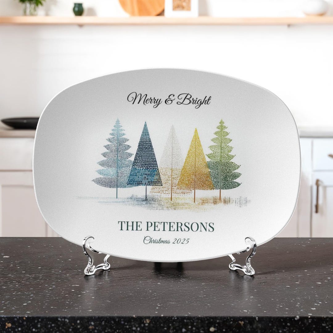 Modern Christmas Trees Platter Personalized | Custom Family Holiday ...