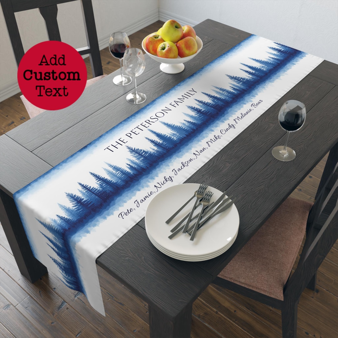 Blue Pine Trees Table Runner Personalized | Evergreen Forest Table ...