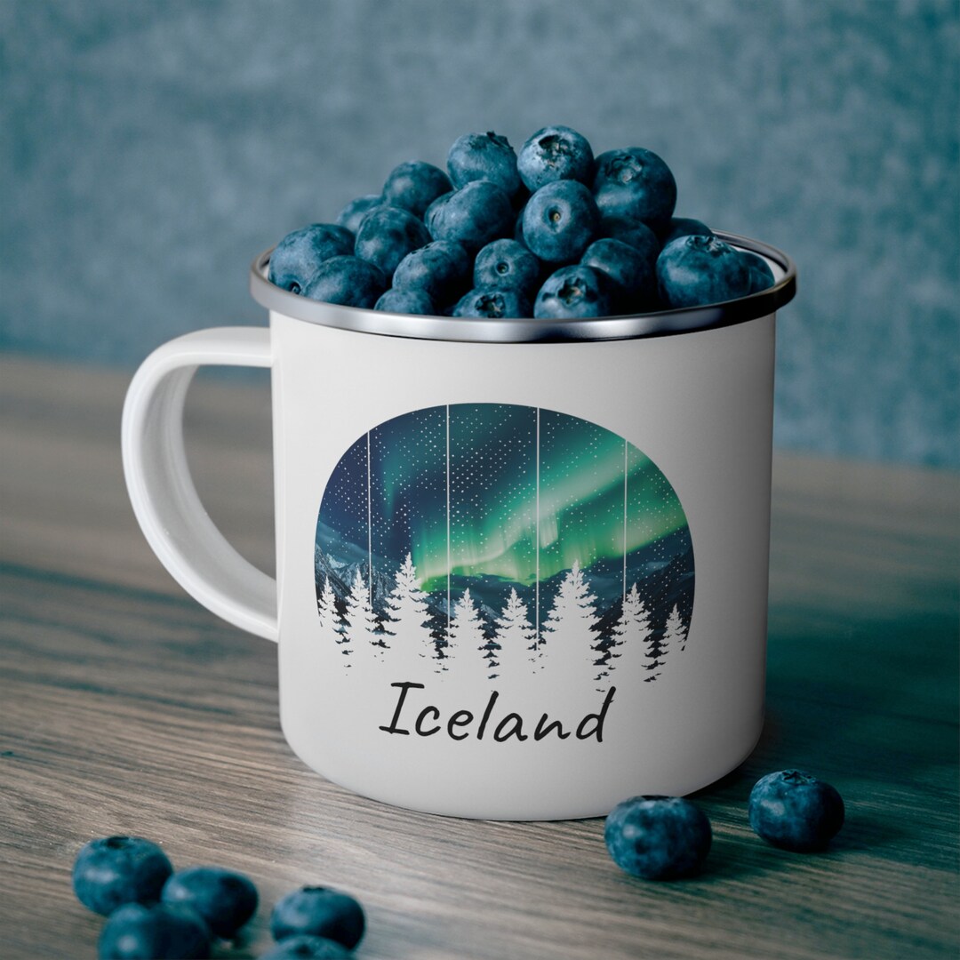 Personalized Aurora Borealis Forest Enamel Mug Northern Lights Cup ...