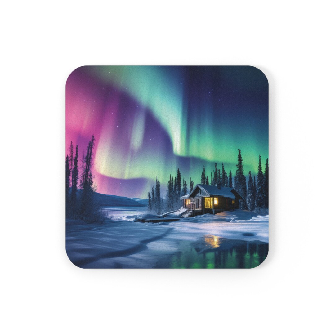 Northern Lights Cork Back Coaster| Aurora Borealis Drinks Coaster ...