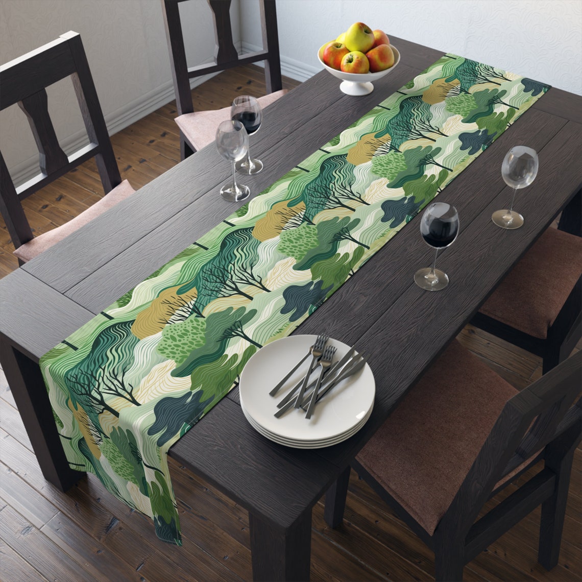 Abstract Trees Table Runner | Watercolor Forest Table Linen Decor ...