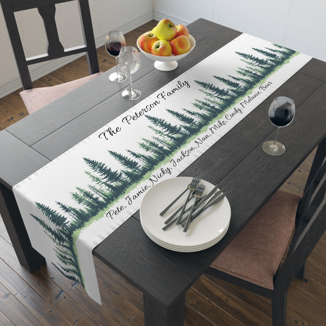 Personalized Pine Trees Table Runner, Family Name Evergreen Forest ...