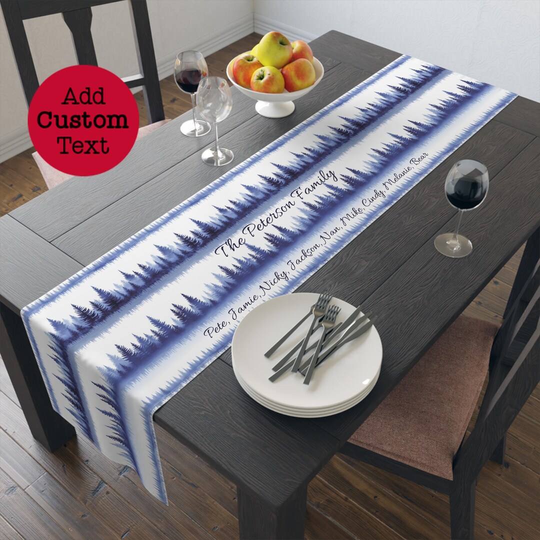 Winter Blue Evergreen Pines Table Runner Customized | Christmas Table ...