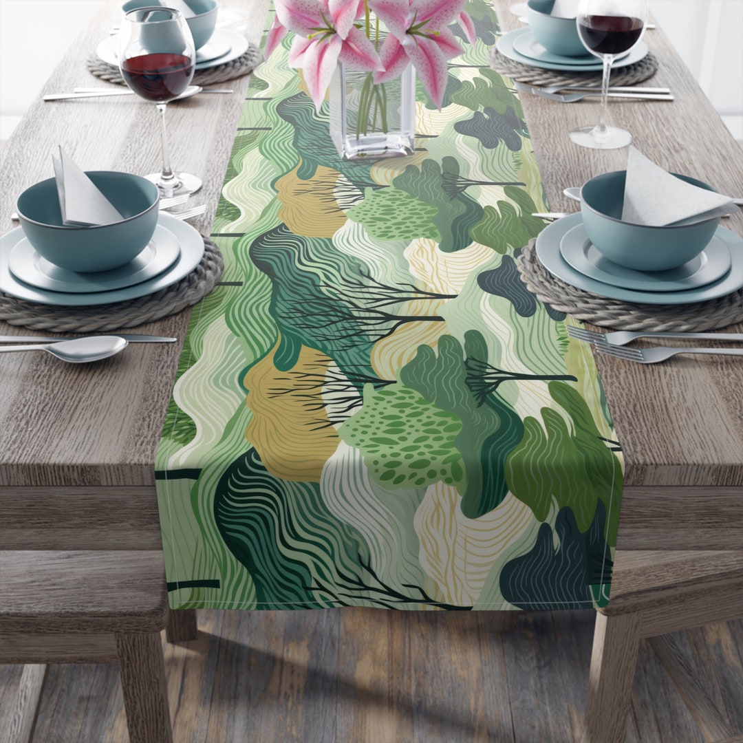 Abstract Trees Table Runner | Watercolor Forest Table Linen Decor ...