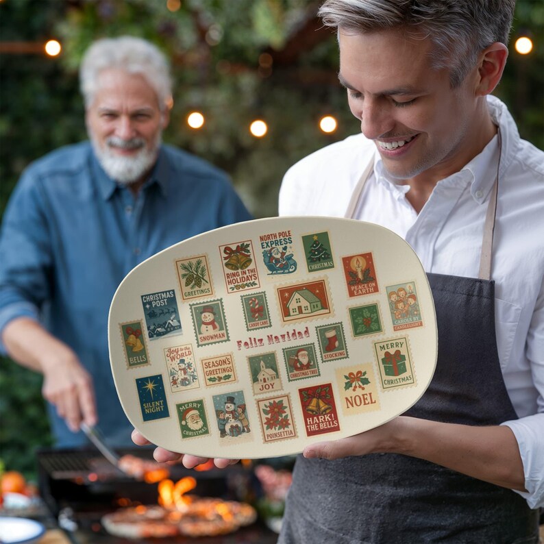 Personalized Vintage Christmas Stamps Platter | Custom Family Holiday ...