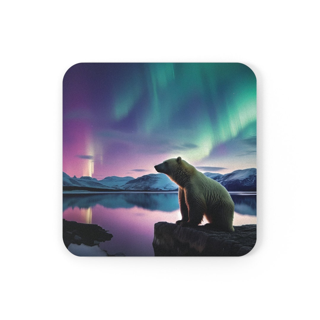 Northern Lights Bear Cork Back Coaster| Aurora Borealis Drinks Coaster ...