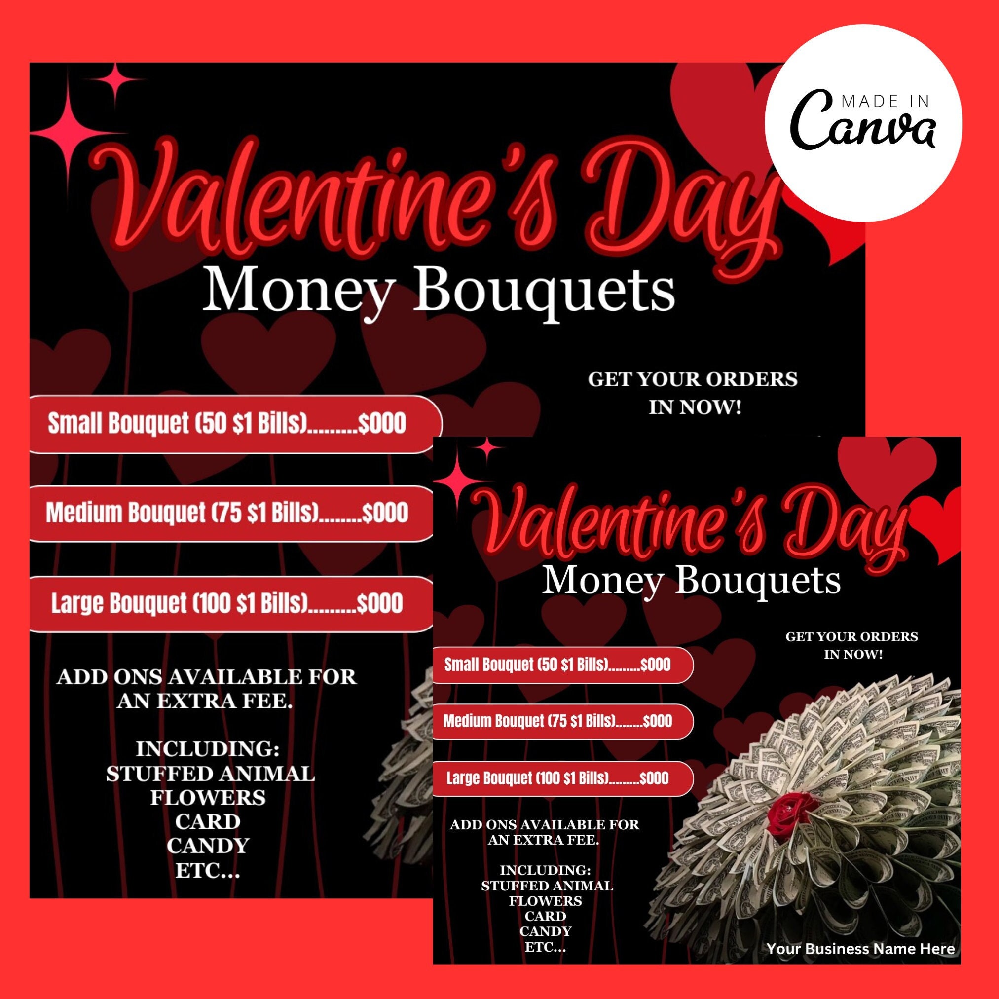 Editable Canva Valentines Money Bouquet Sale Booking Flyer Template - Etsy