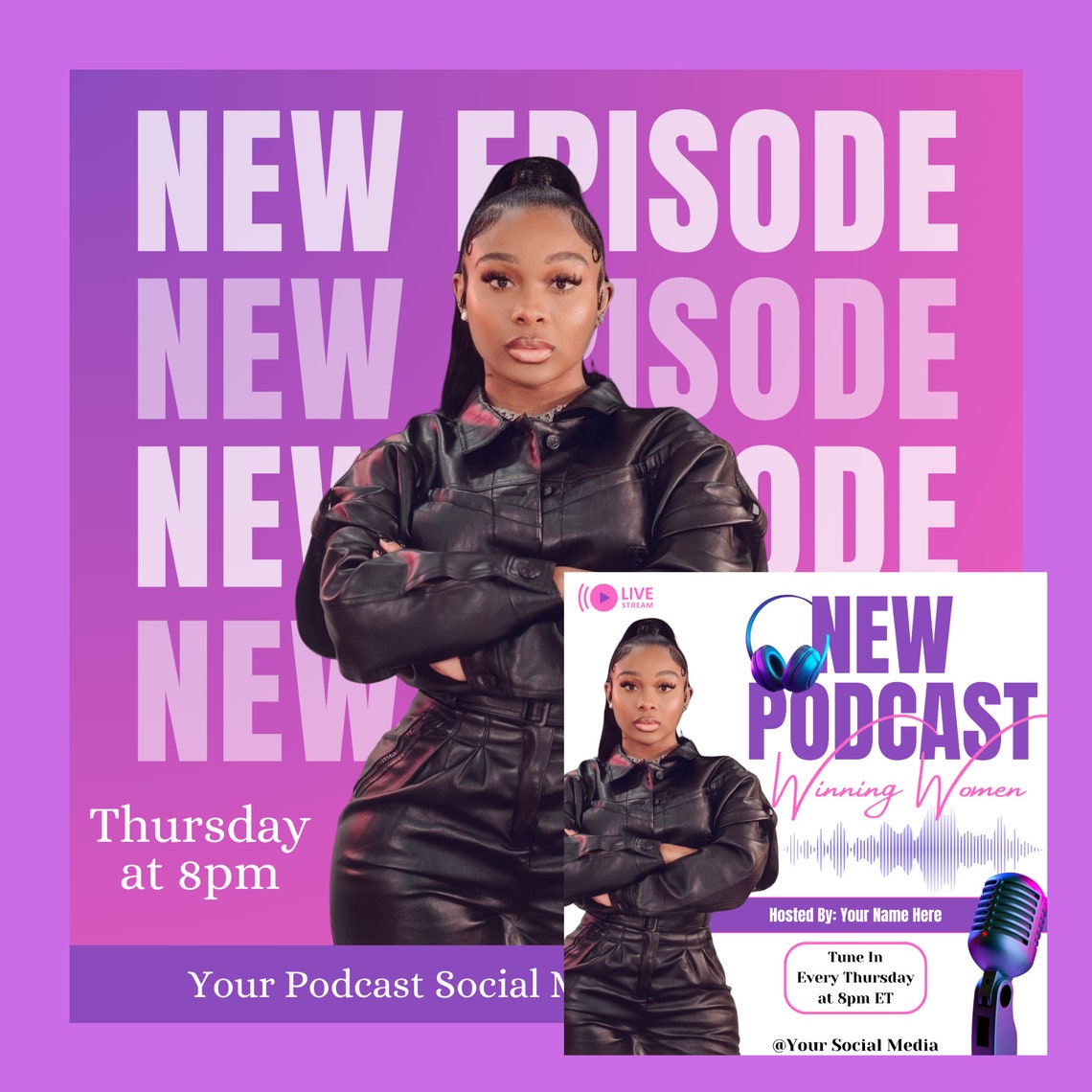 Editable Canva Podcast Bundle Event Live Stream Flyer Template - Etsy