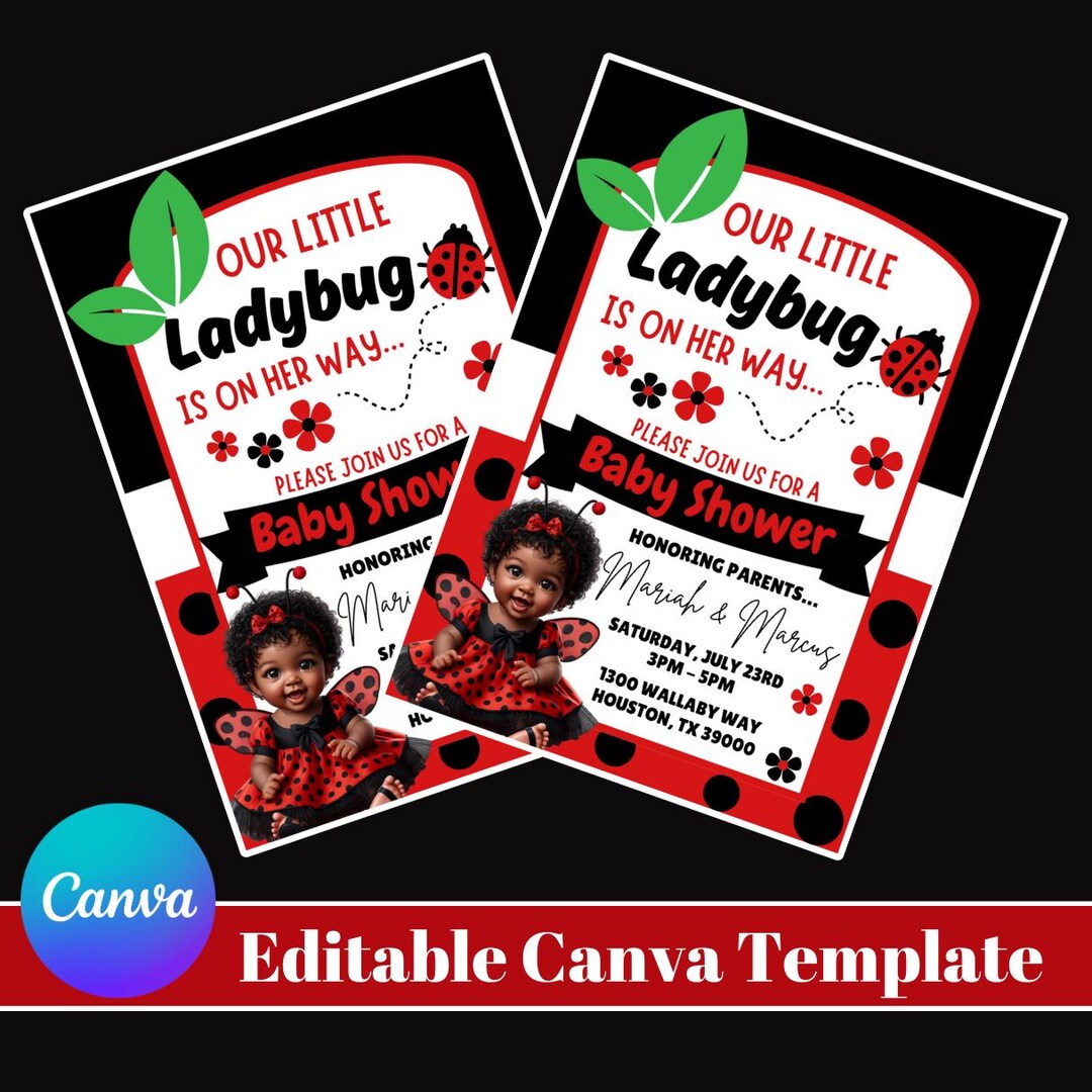 Editable Canva Little Ladybug Invitation Flyer Template - Etsy