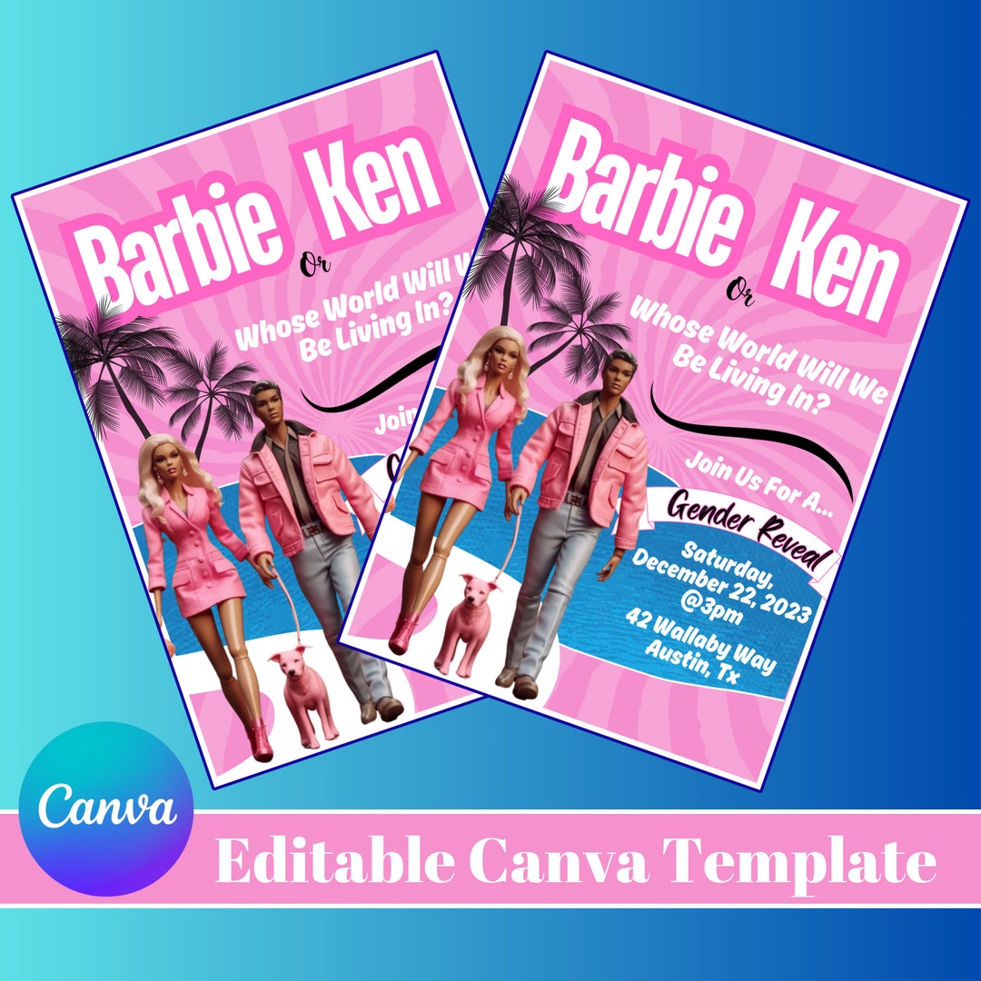 Editable Canva Barbie or Ken Gender Reveal Flyer Template - Etsy