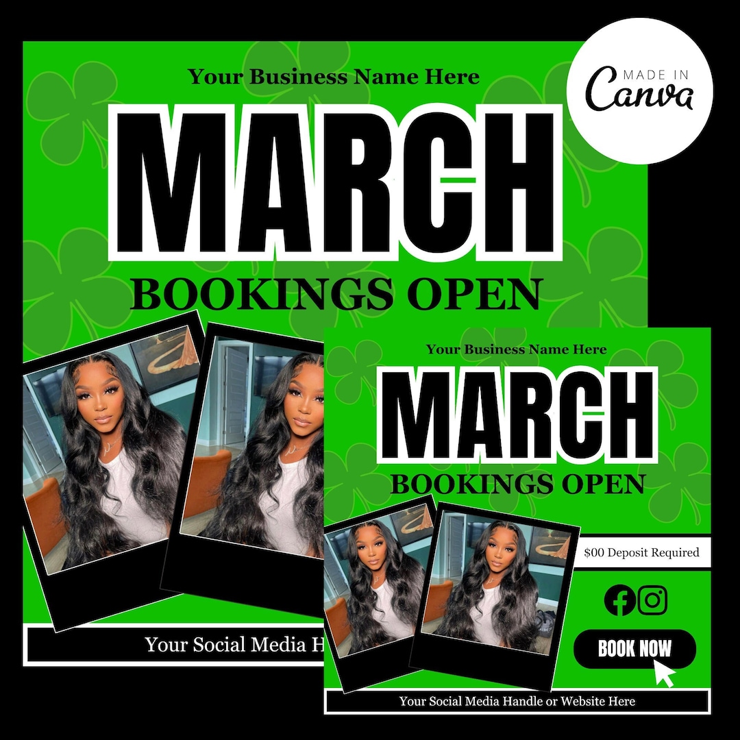 Editable Canva Pro March Booking Flyer Template - Etsy