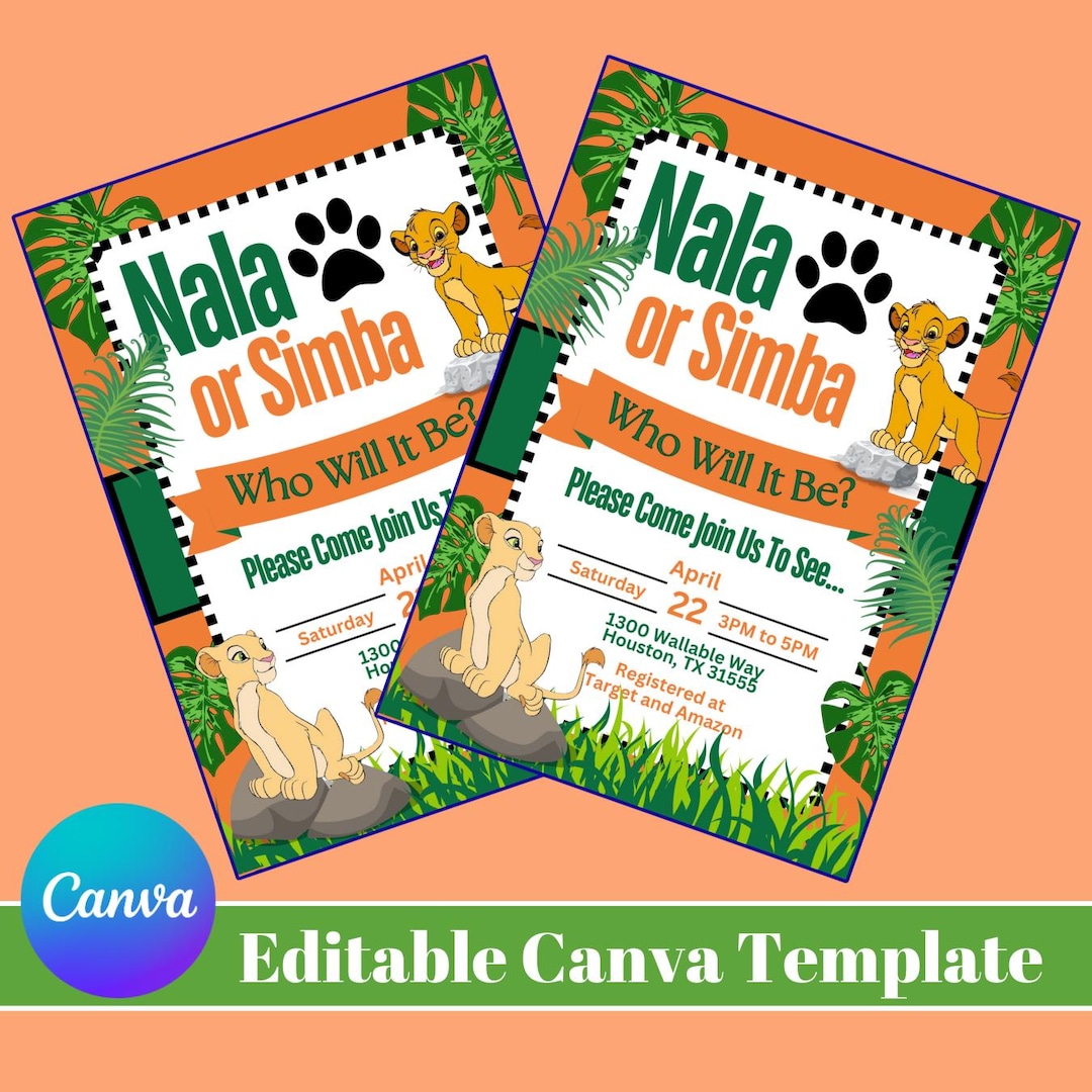 Editable Canva Nala and Simba Gender Reveal Flyer Template - Etsy