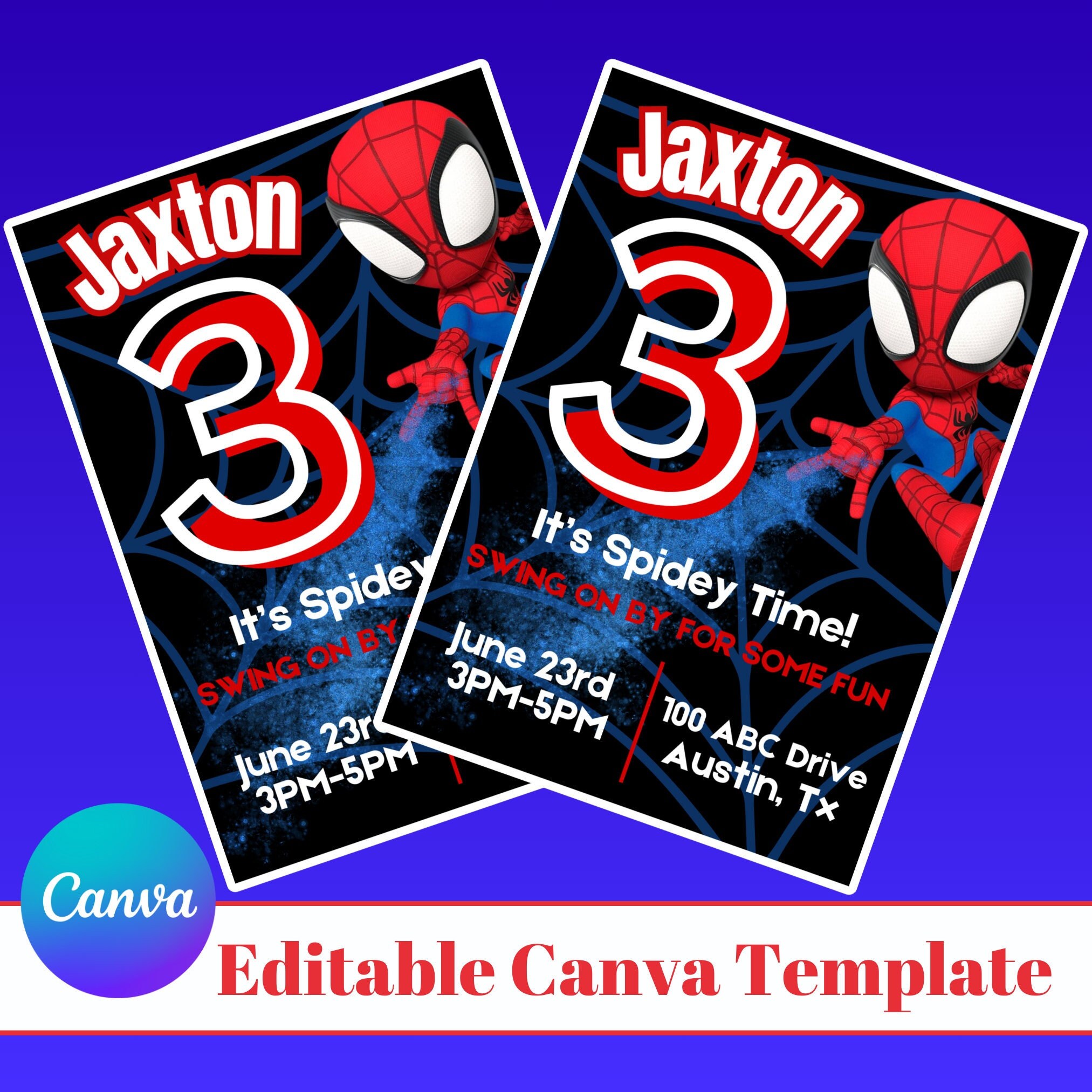 Editable Canva Spider Man Birthday Party Flyer Template - Etsy