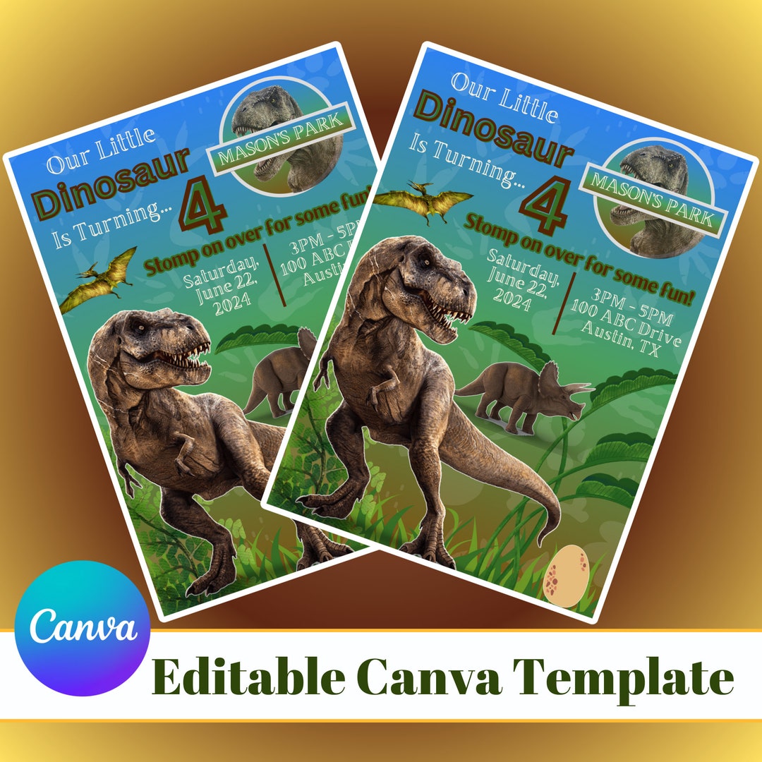 Editable Canva Dinosaur Birthday Party Flyer Template - Etsy