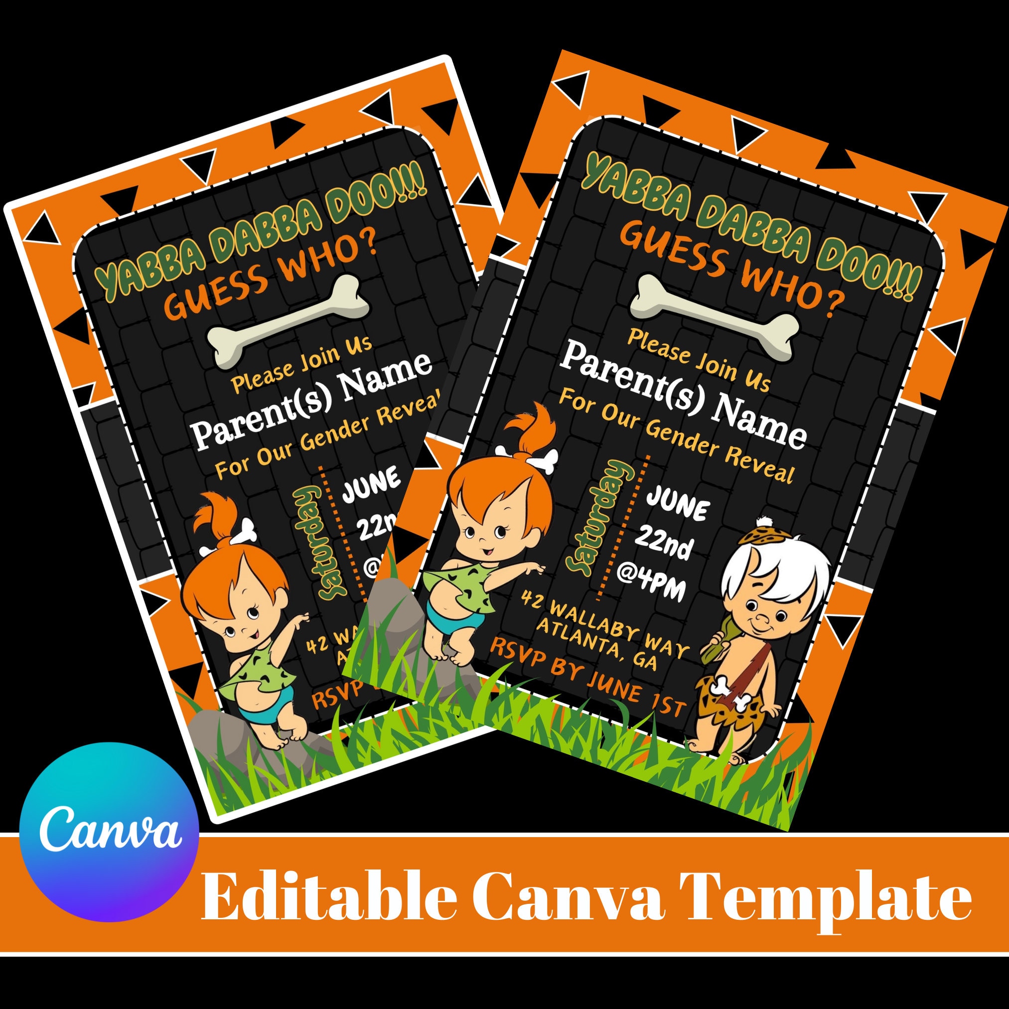 Bam Bam or Pebbles Gender Reveal Party Invitation Flyer Template - Etsy