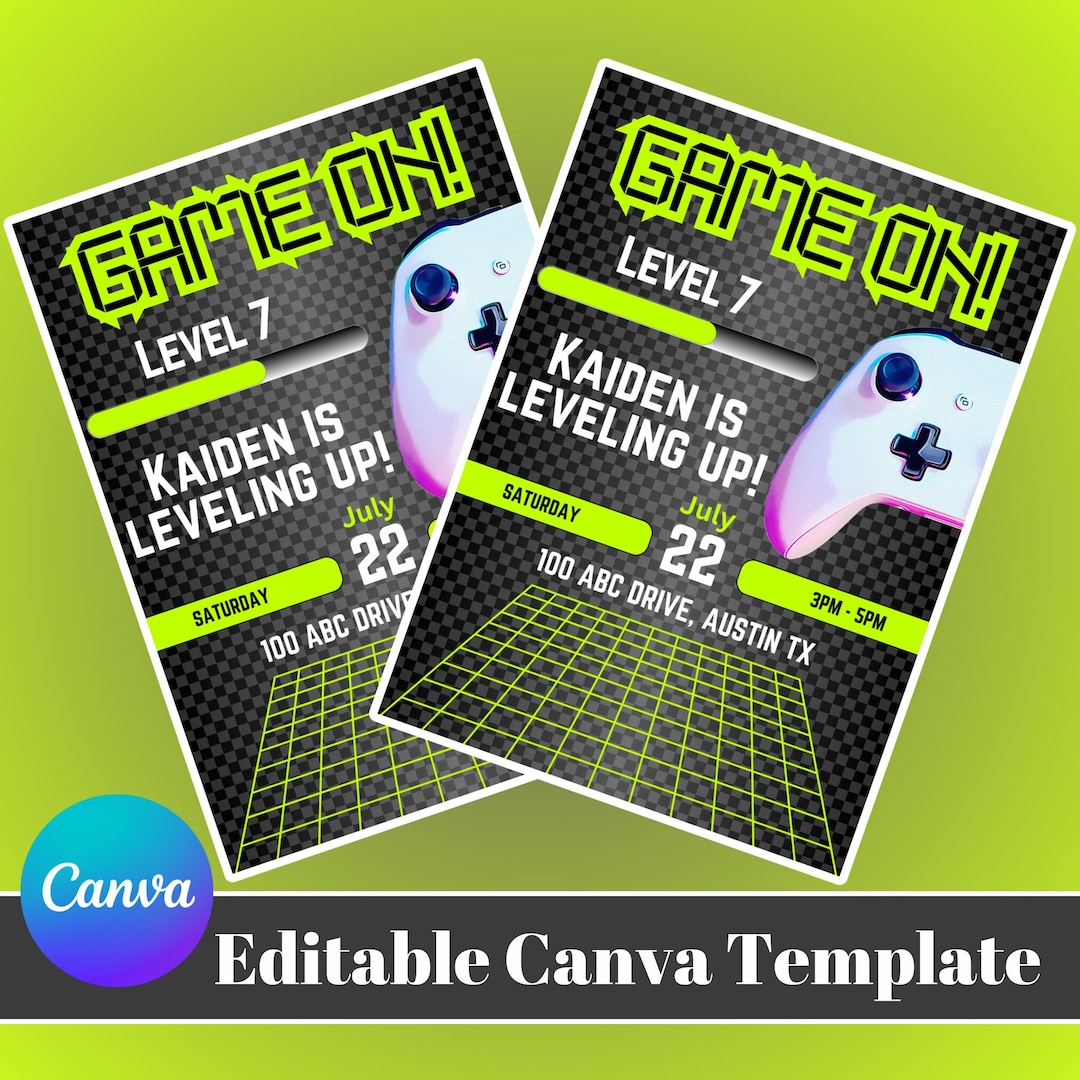 Editable Canva Gaming Birthday Party Flyer Template - Etsy