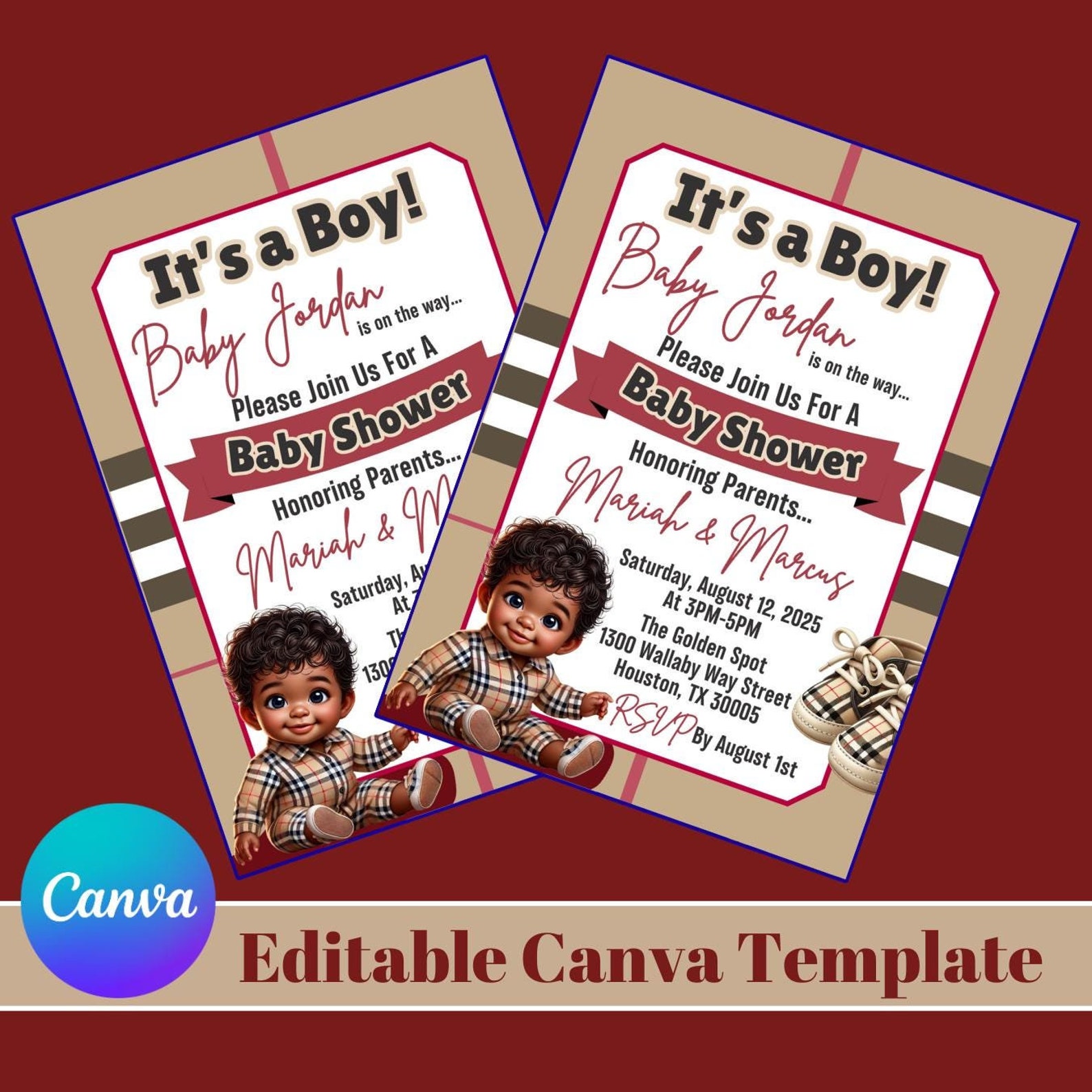 Burberry Boy Baby Shower Flyer Template Invitation - Etsy