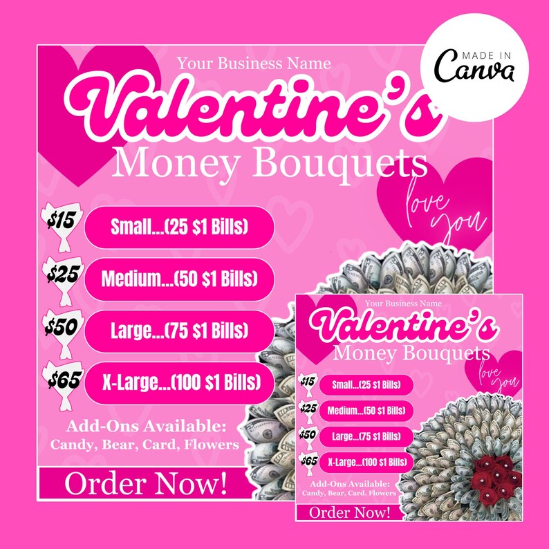 Editable CANVA PRO Valentine Money Bouquet Flyer Template - Etsy