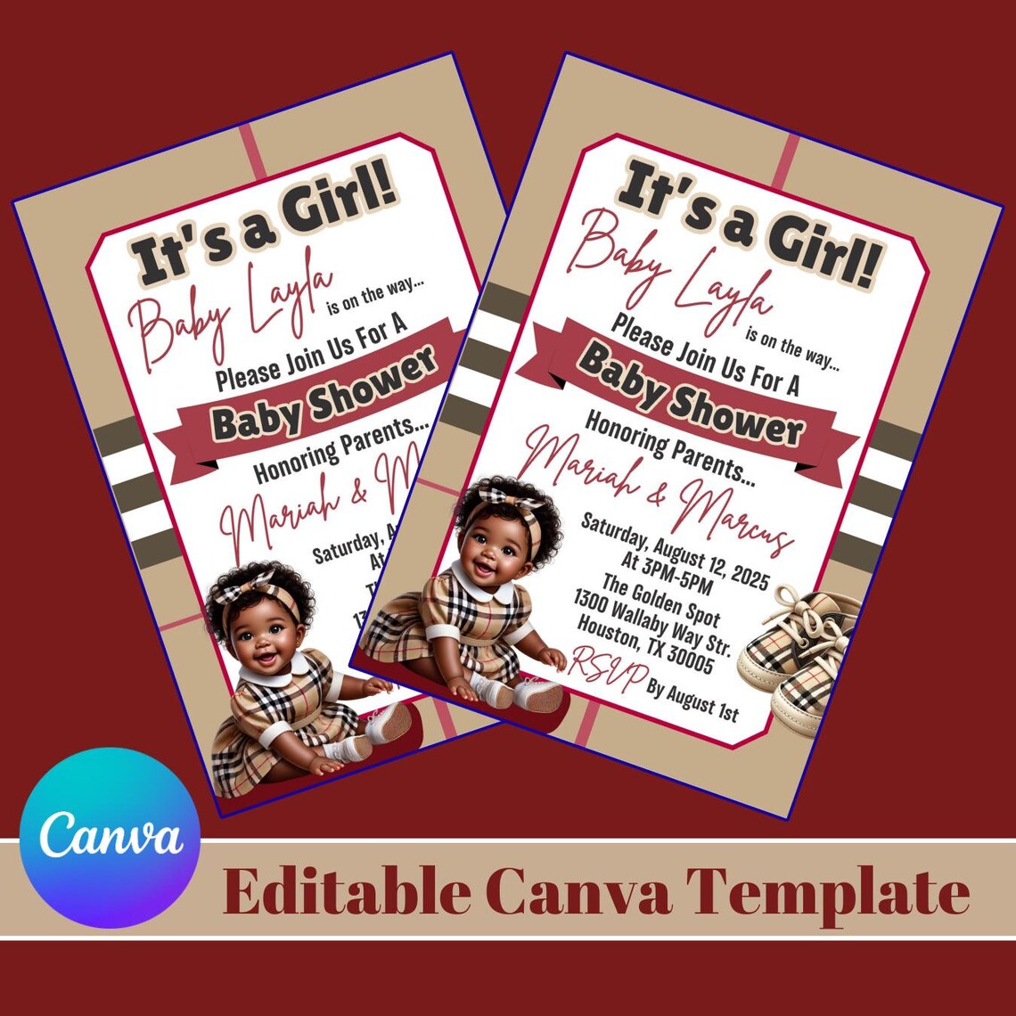 Burberry Girl Baby Shower Flyer Template Invitation - Etsy