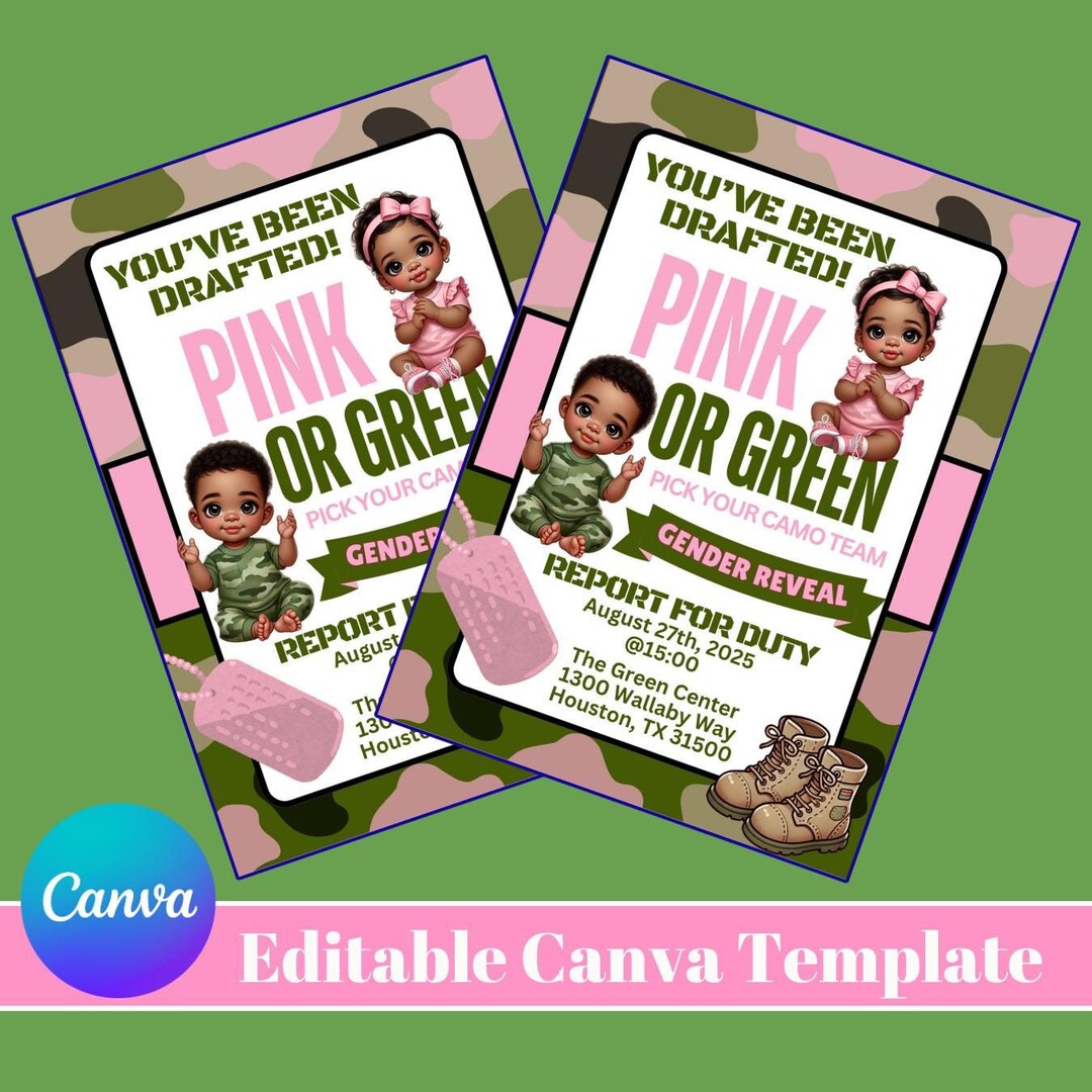 Camo Military Gender Reveal Flyer Template - Etsy