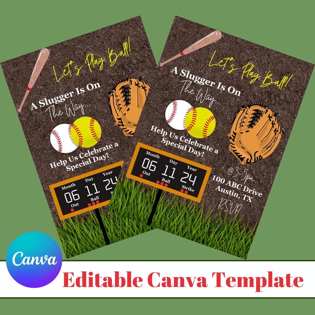 Baseball or Softball Gender Reveal Party Invitation Flyer Template - Etsy
