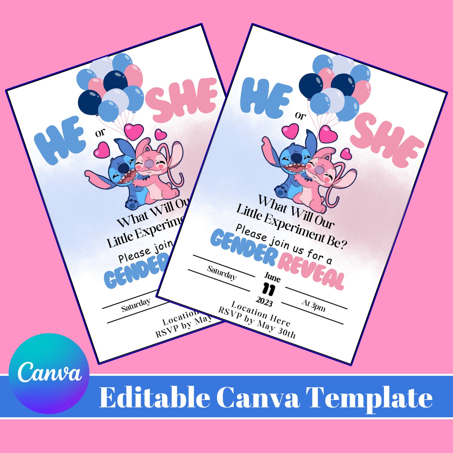 Editable Canva Gender Reveal Little Experiment Party Flyer Template - Etsy