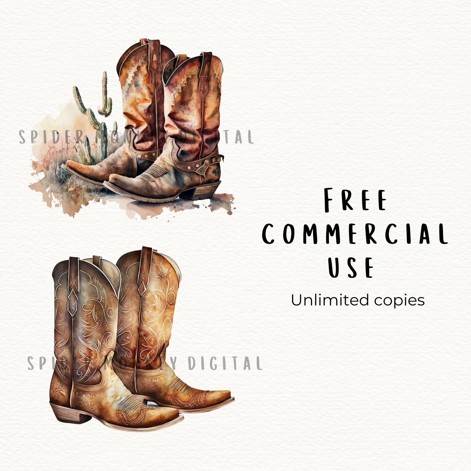 Cowboy Cowgirl Boots Watercolor Clipart Bundle Cowgirl Boots ...
