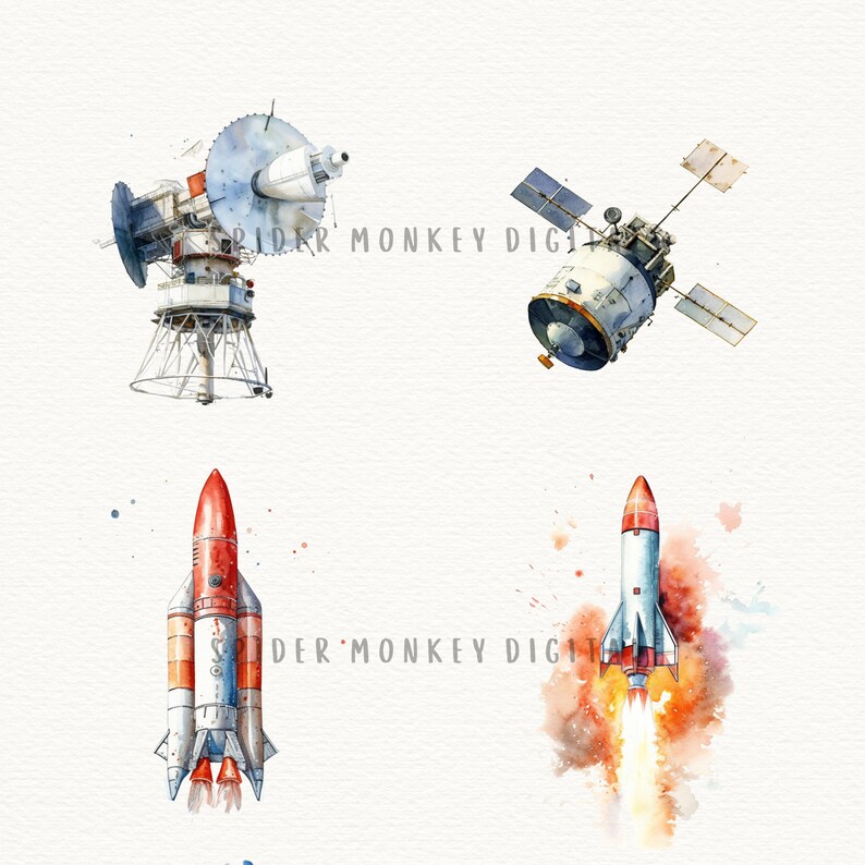Space Watercolor Clipart Bundle Astronaut Rocket Illustration - Etsy