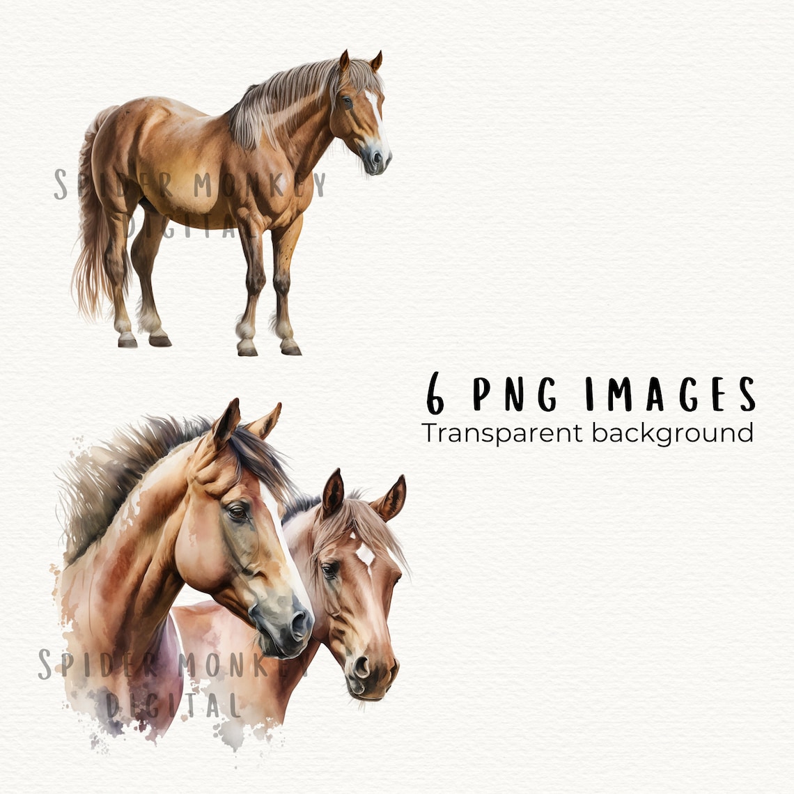 6 X Horse Illustration Farm Clipart Watercolour Art 300 - Etsy