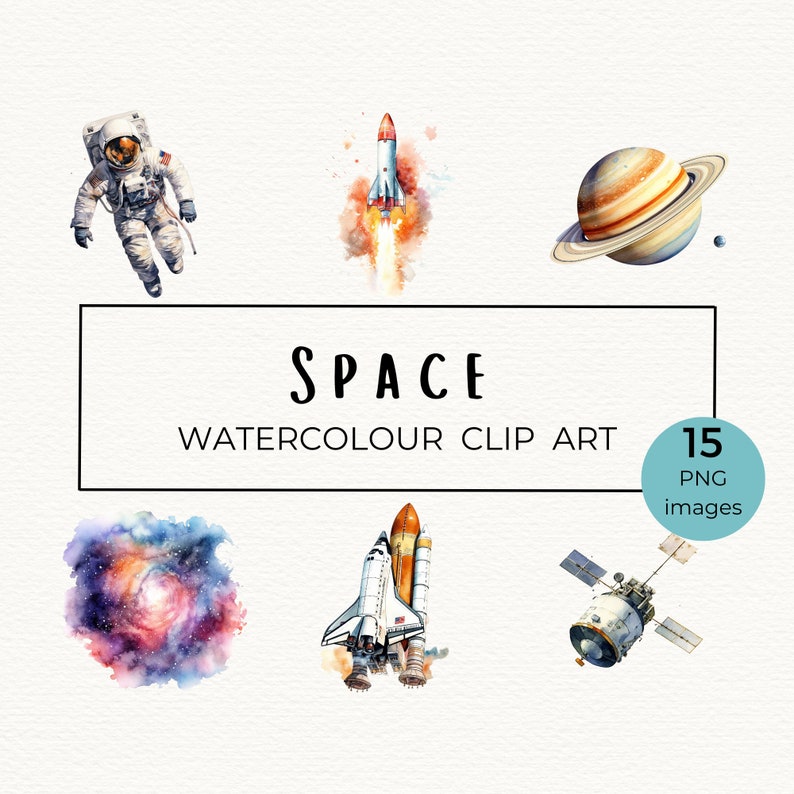 Space Watercolor Clipart Bundle Astronaut Rocket Illustration - Etsy