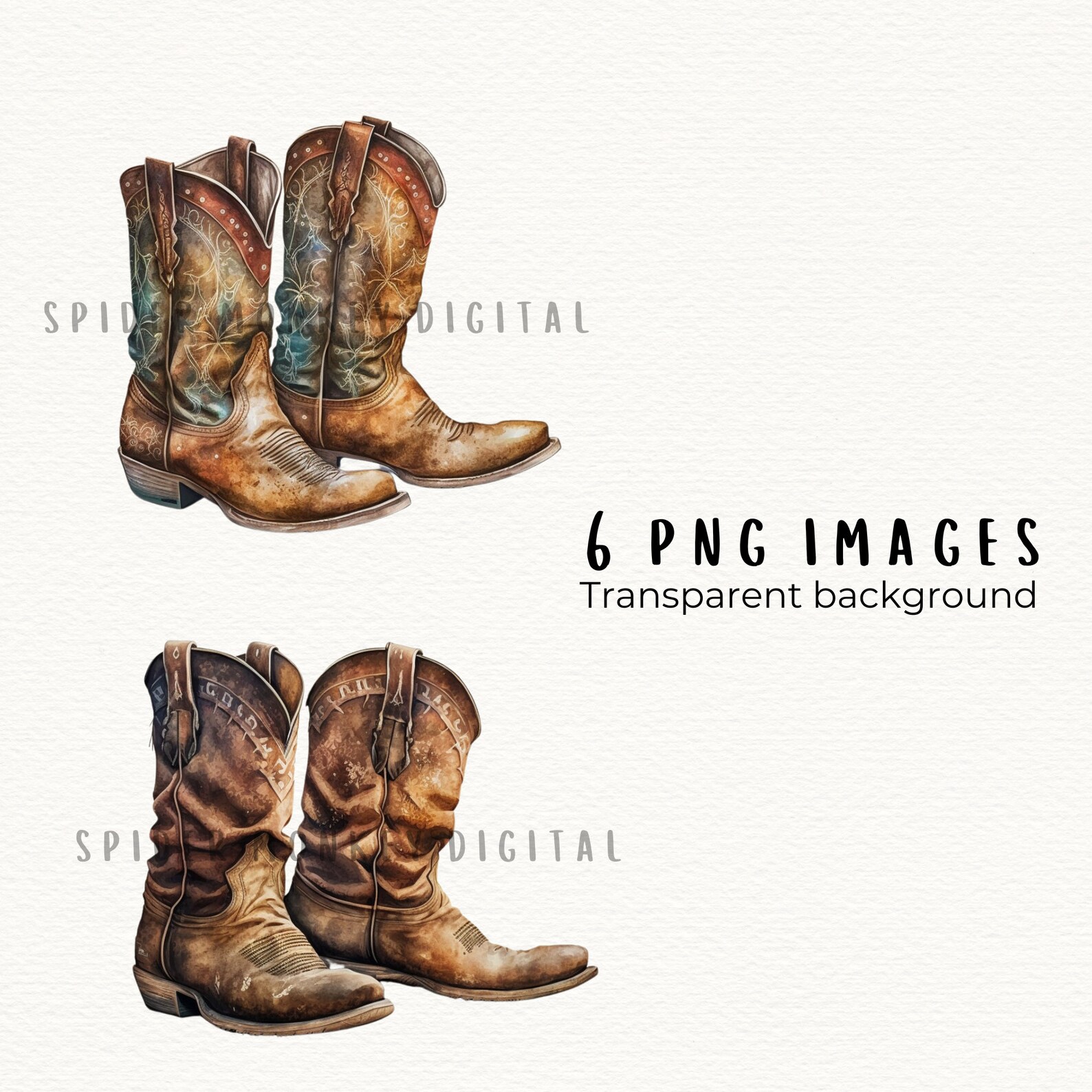 Cowboy Cowgirl Boots Watercolor Clipart Bundle Cowgirl Boots ...