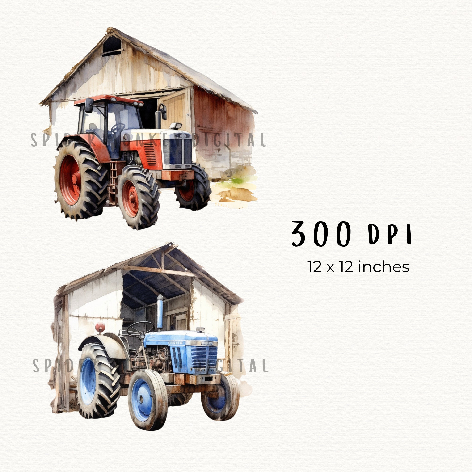 Tractor Watercolour Clipart Farm Tractor Watercolour Illustration ...