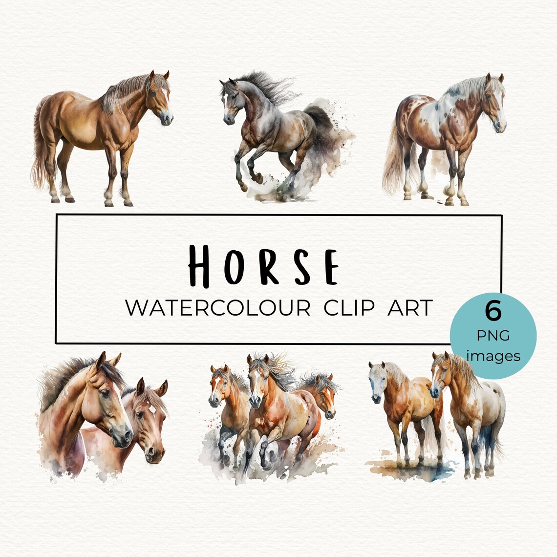 6 X Horse Illustration Farm Clipart Watercolour Art 300 - Etsy