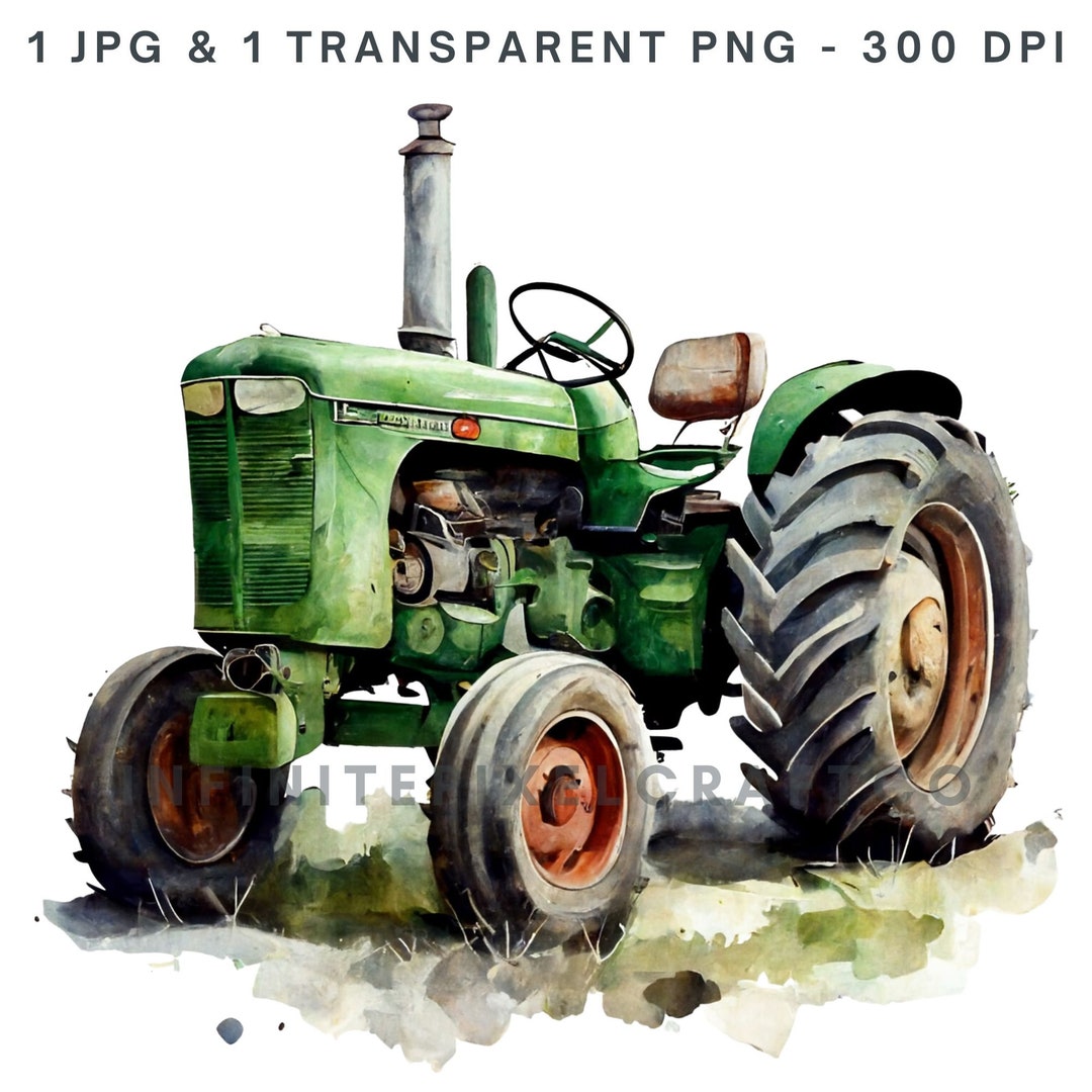 Watercolor Green Farm Tractor Illustration Clip Art 300 DPI PNG JPEG ...